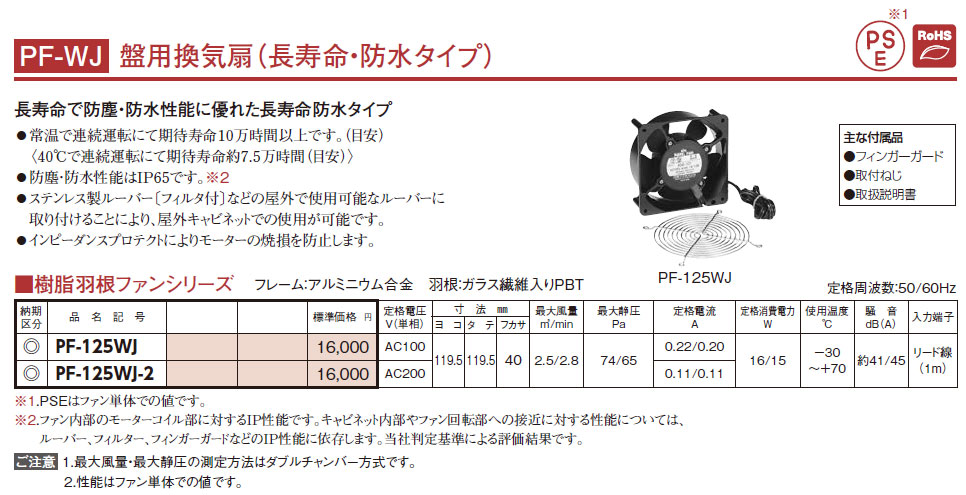 PF-125WJ PF-WJ 盤用換気扇（長寿命・防水タイプ） - ペイパル paypal 対応サイト｜電材通販Watanabe